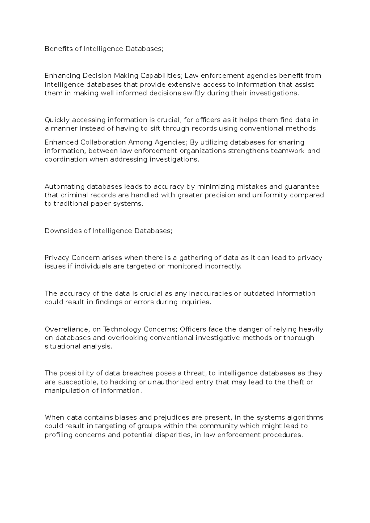 Benefits and Drawbacks of Intelligence Databases in Law Enforcement ...