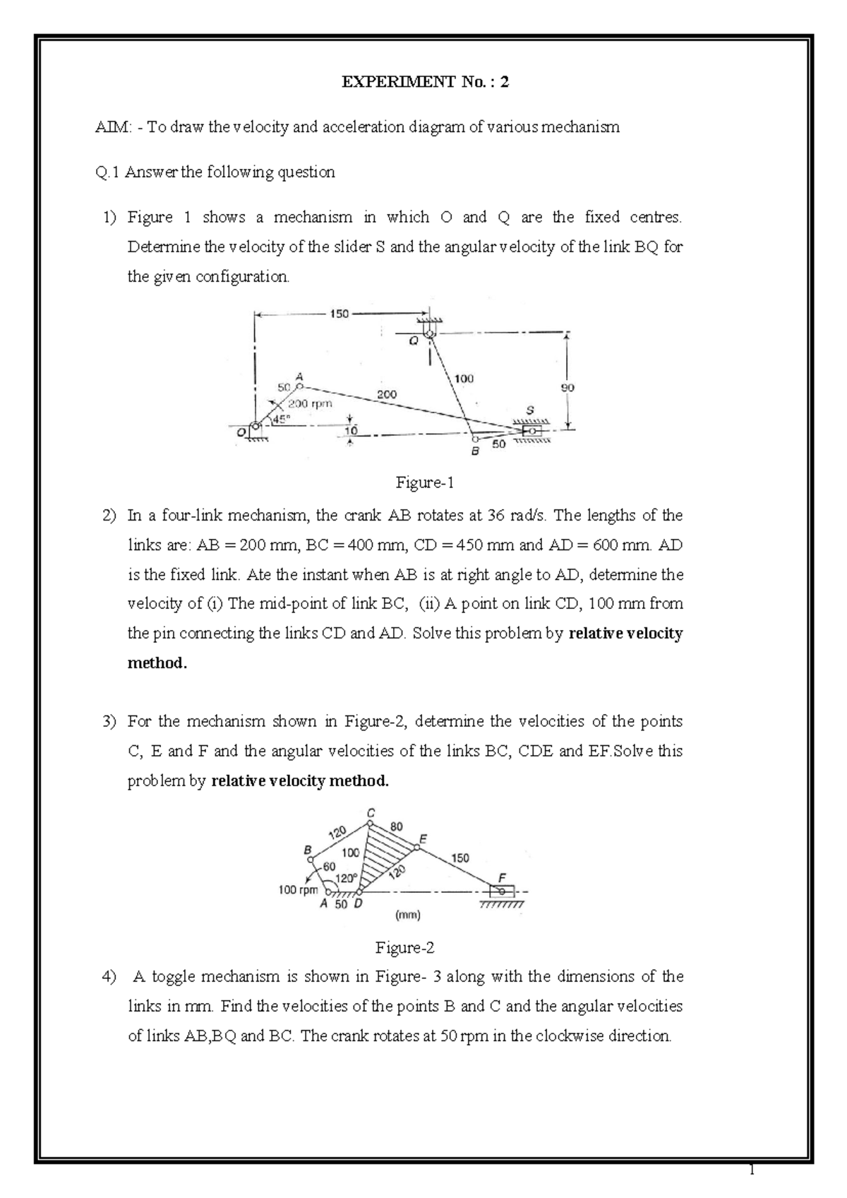 KTOM Exp 2 - Velocity & Acceleration Analysis of Mechanisms - Studocu