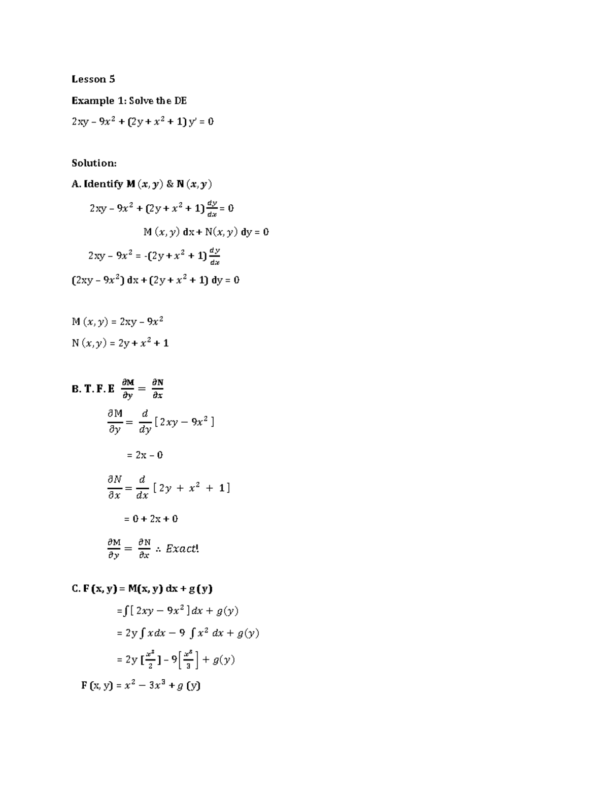 Lesson 5 - Solving Exact Differential Equations (Checked & Verified ...