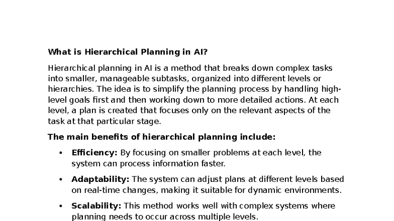 Hierarchical Planning in AI: Concepts & Techniques (22102025) - Studocu