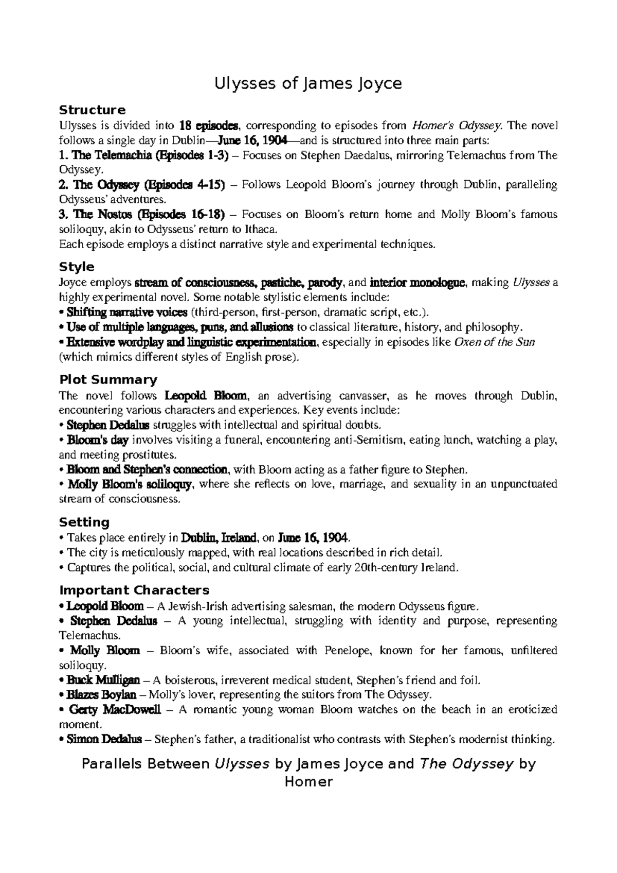 Inglese 3: Analysis of James Joyce's Ulysses Structure and Themes - Studocu
