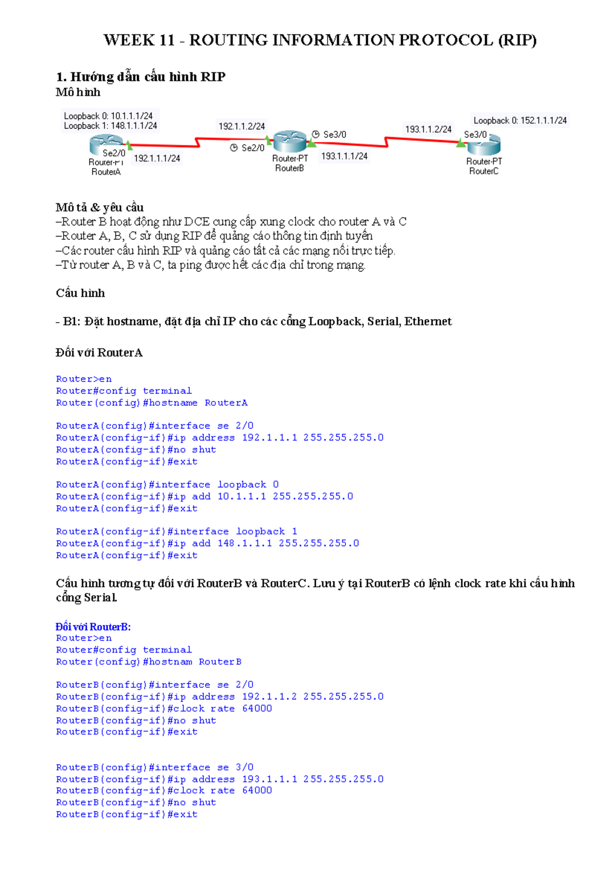 Week 11 - LAB - Configuring Routing Information Protocol (RIP) - Studocu