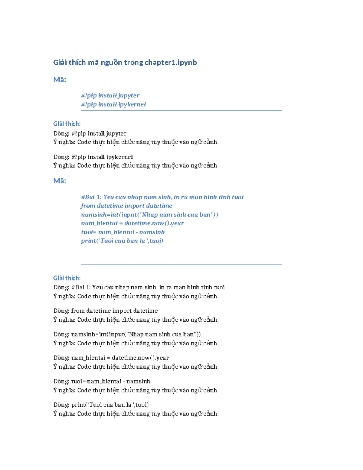Giải thích mã nguồn trong Chapter 1 - Jupyter Notebook - Studocu