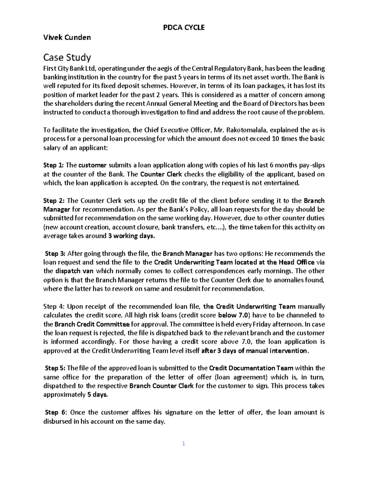 L14.1 PDCA Cycle Case Study: Improving Loan Processing at First City ...