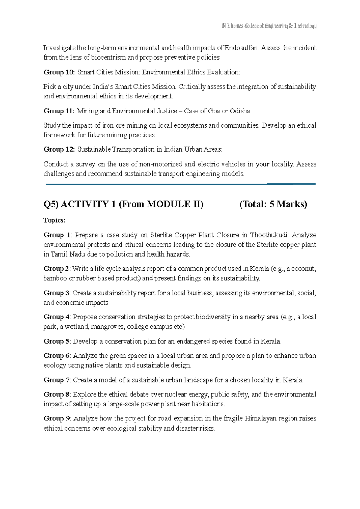 St Thomas College of Engineering Technology: Environmental Ethics ...