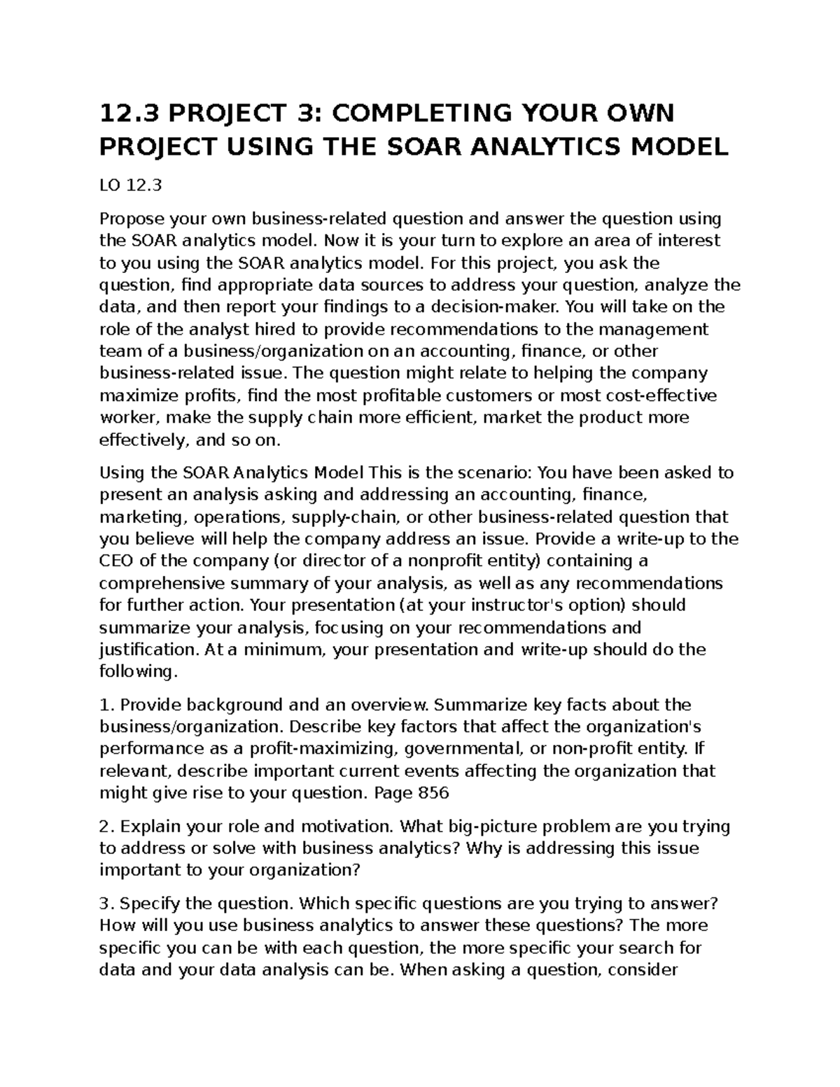 12.3 Project 3: Using SOAR Analytics Model for Business Analysis - Studocu