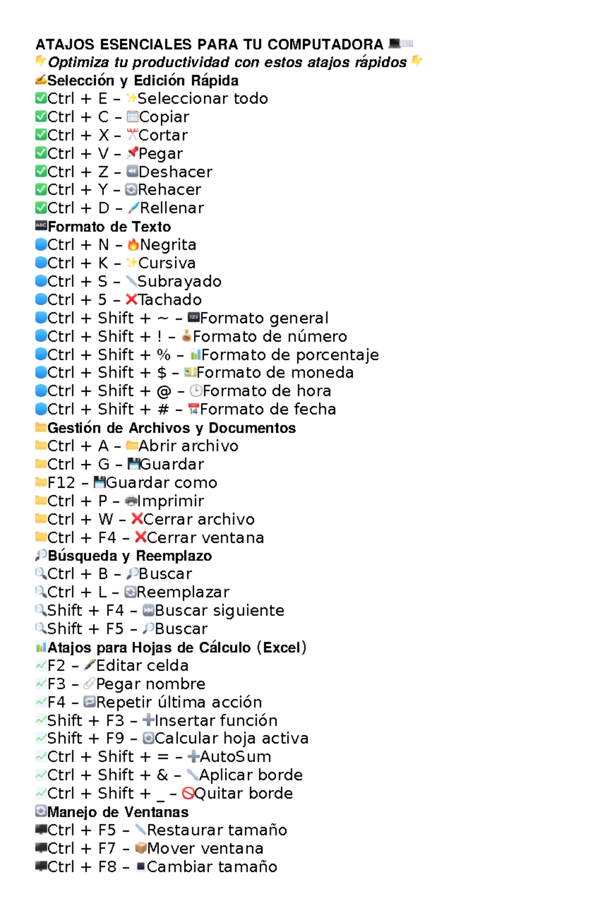 Guía de Atajos Esenciales para tu Computadora - Studocu