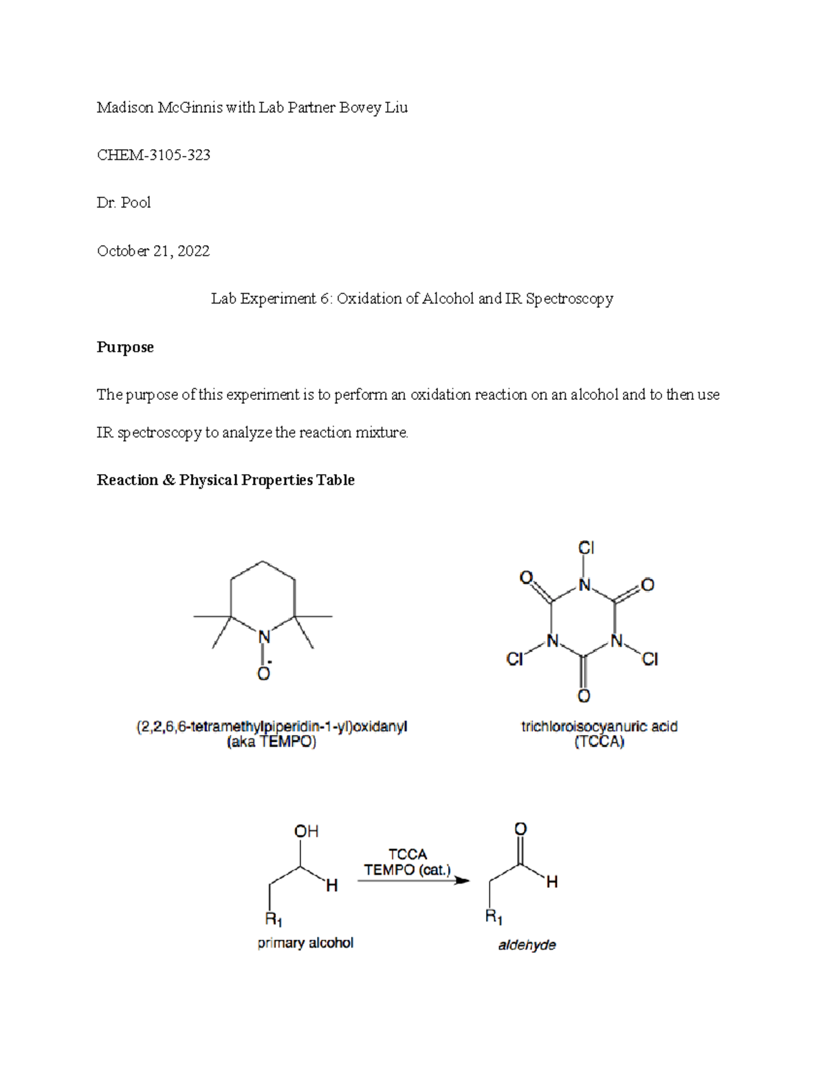 Lab 6 - Lab 6 report: Oxidation of Alcohol and IR Spectroscopy ...