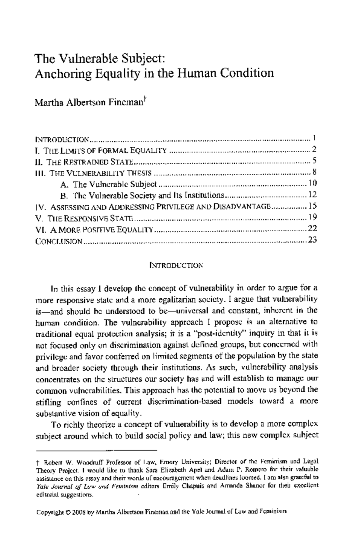 Vulnerability and Equality: A Comprehensive Analysis (LAW 101) - Studocu