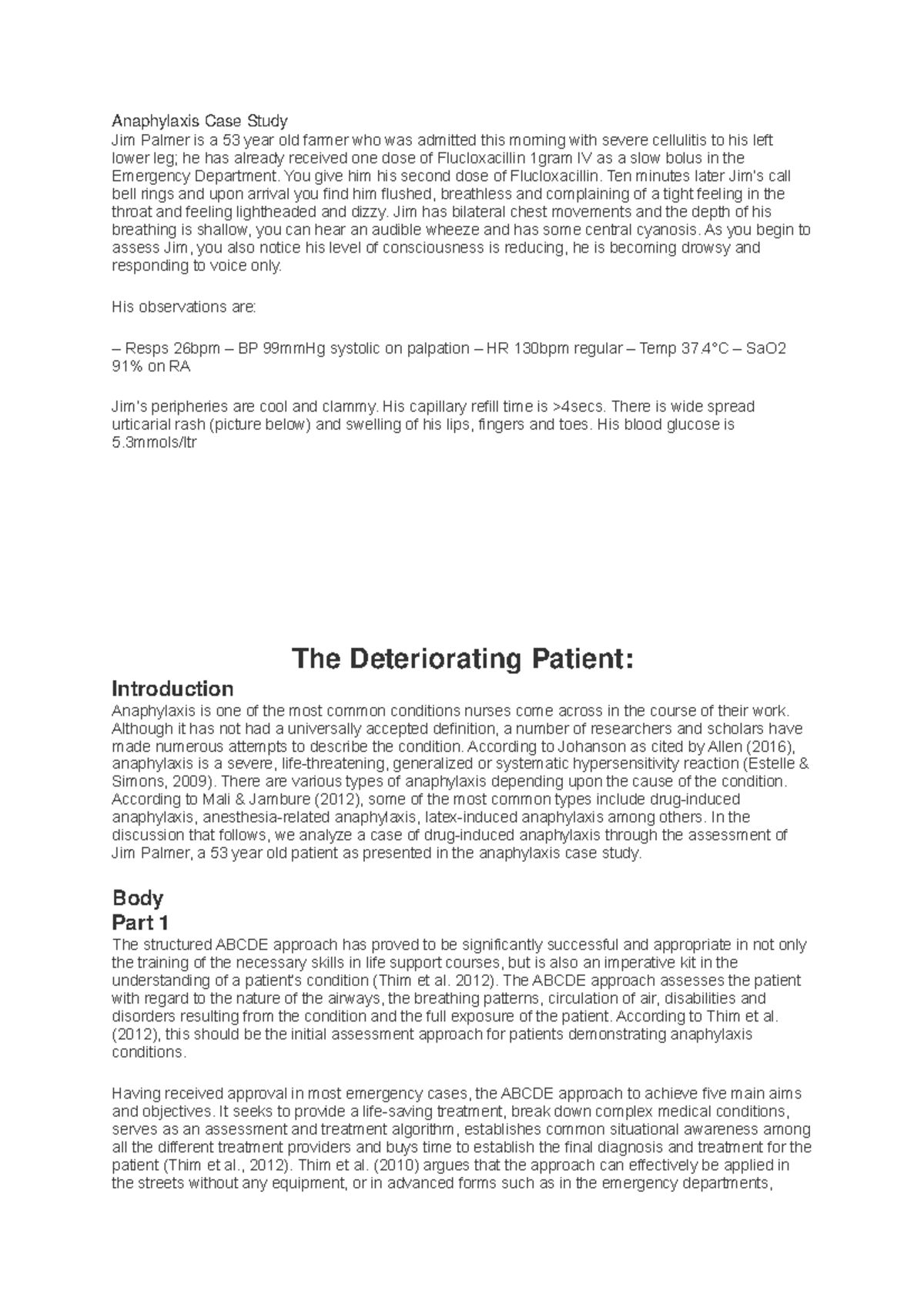 Anaphylaxis Case Study Analysis: NSB236 Clinical Insights - Studocu