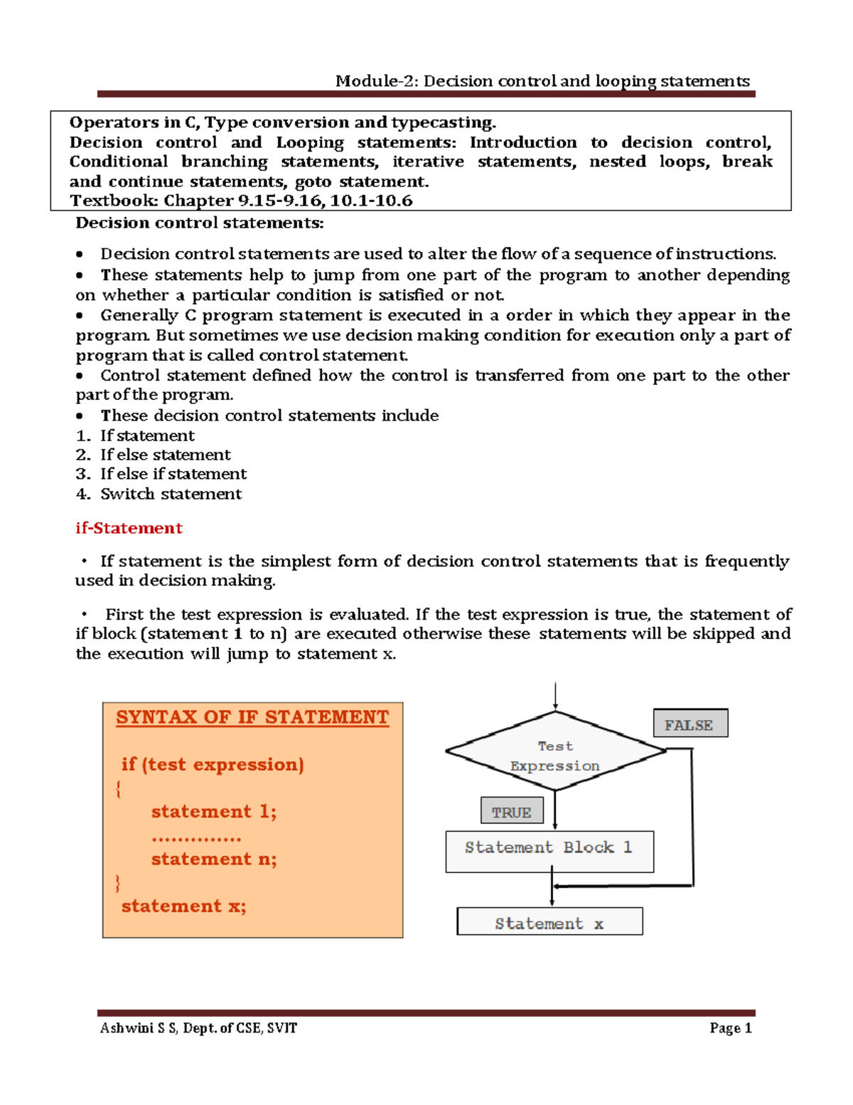 POP Module-2(Part-B) Notes - Decision control statements: Decision ...