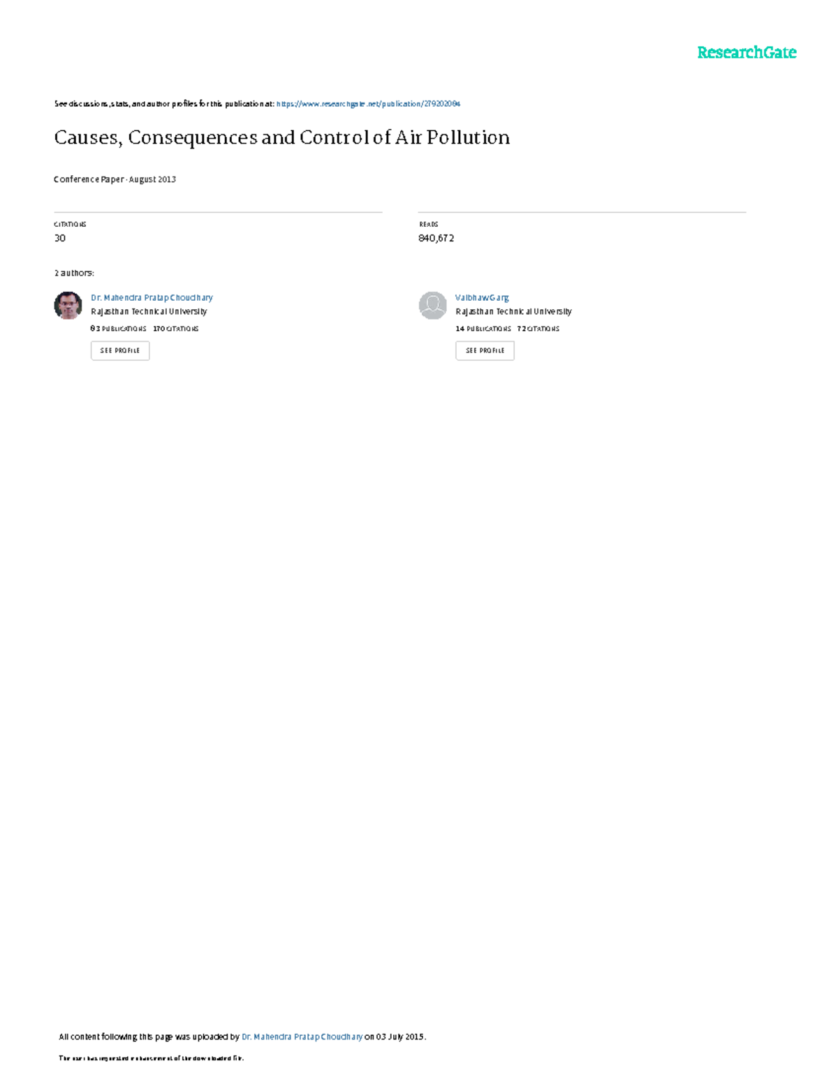 Air Pollution: Causes, Consequences, and Control - Research Insights ...