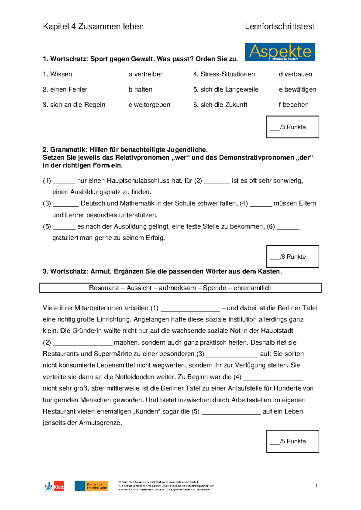 Aspekte 2 K4 Test 1 - Wortschatz und Grammatik Übungen B2 - Studocu