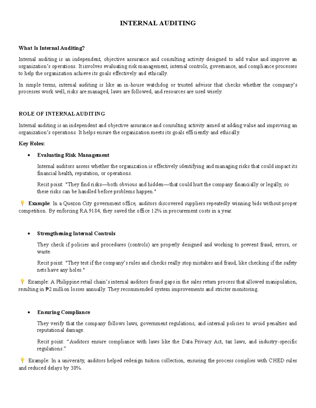 INTERNAL AUDITING (Course Code: IA101) - Comprehensive Overview and ...