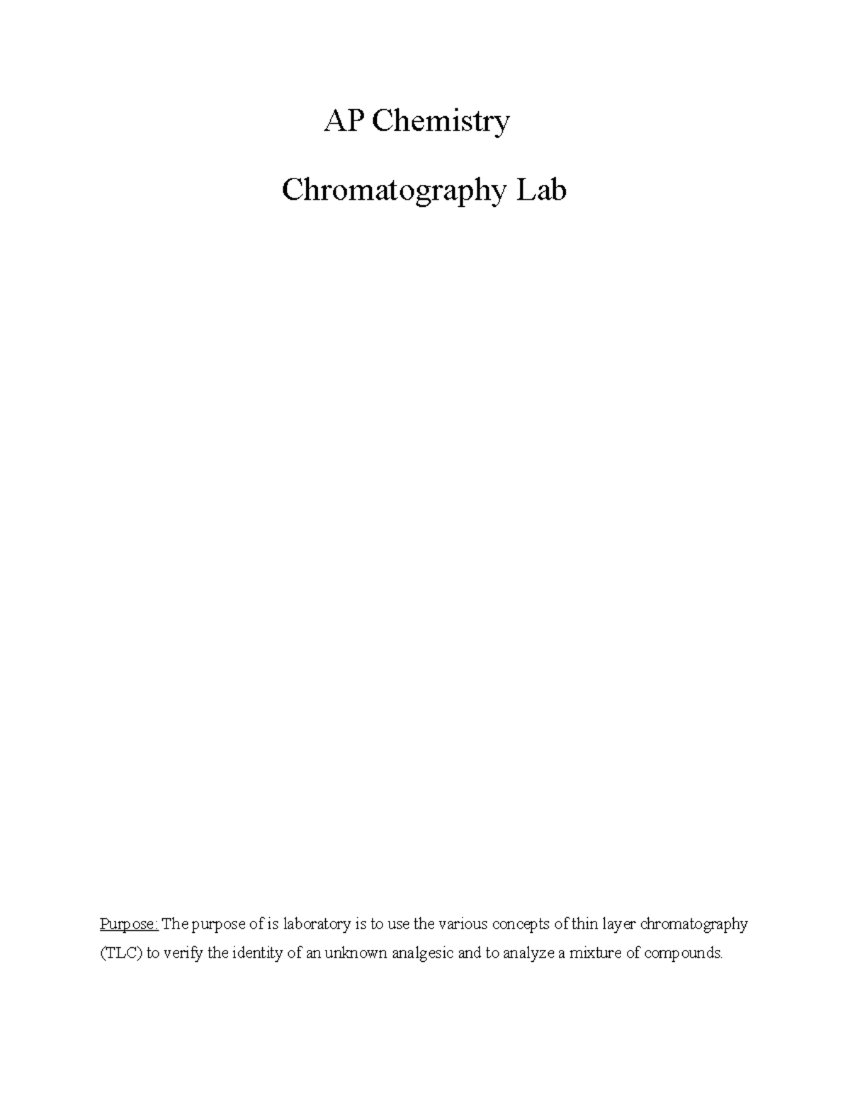 AP Chemistry: TLC Chromatography Lab for Analyzing Unknown Compounds ...