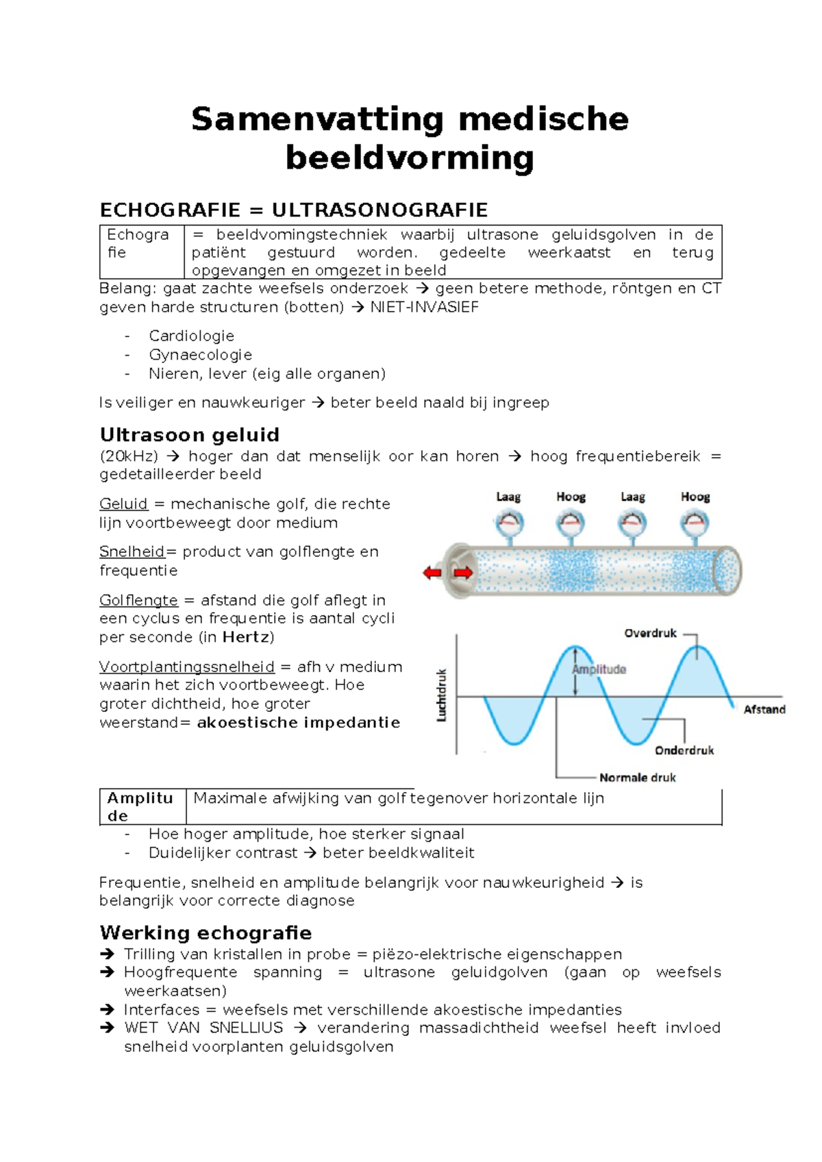 Samenvatting Medische Beeldvorming: Echografie en MRI Toegepaste ...