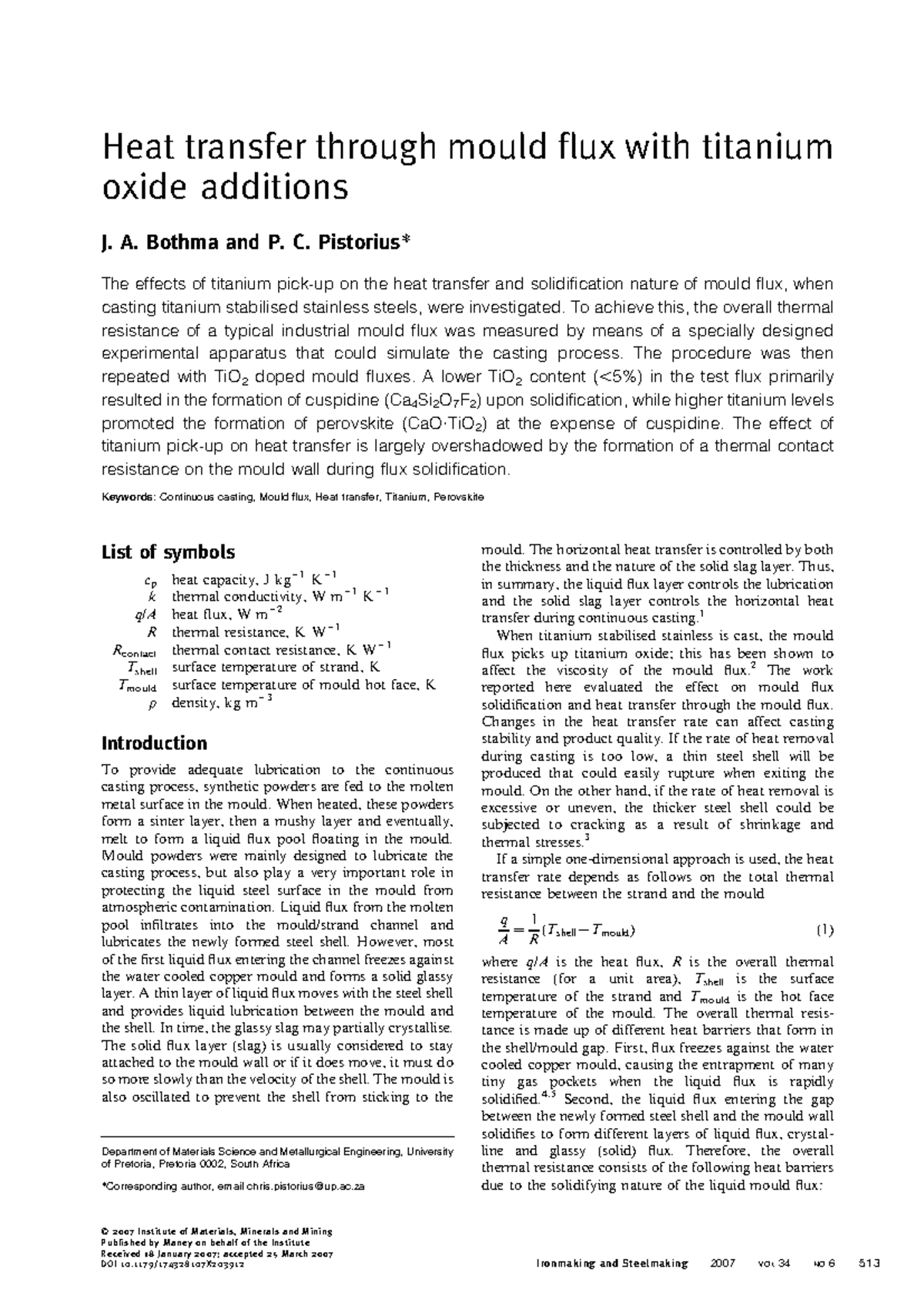 Heat Transfer in Mould Flux with TiO2 Additions - 2007 Study - Studocu