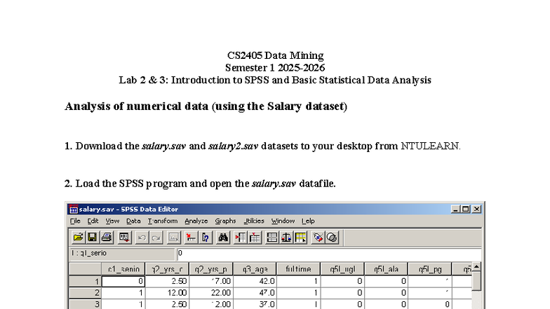CS2405 Data Mining Lab 2: SPSS & Statistical Data Analysis - Studocu