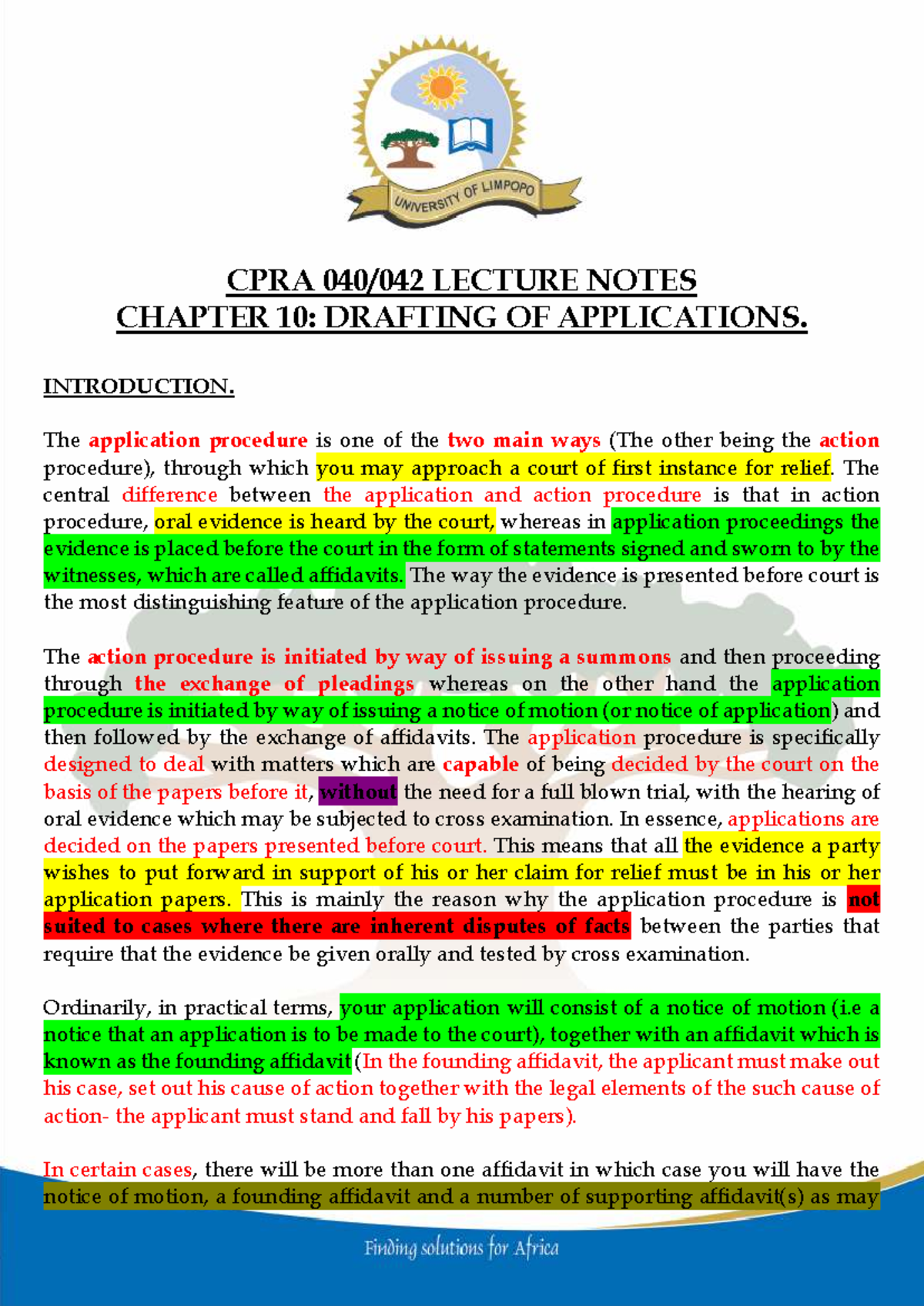 CPRA LECTURE NOTES CHAPTER 10: DRAFTING OF APPLICATIONS - Studocu