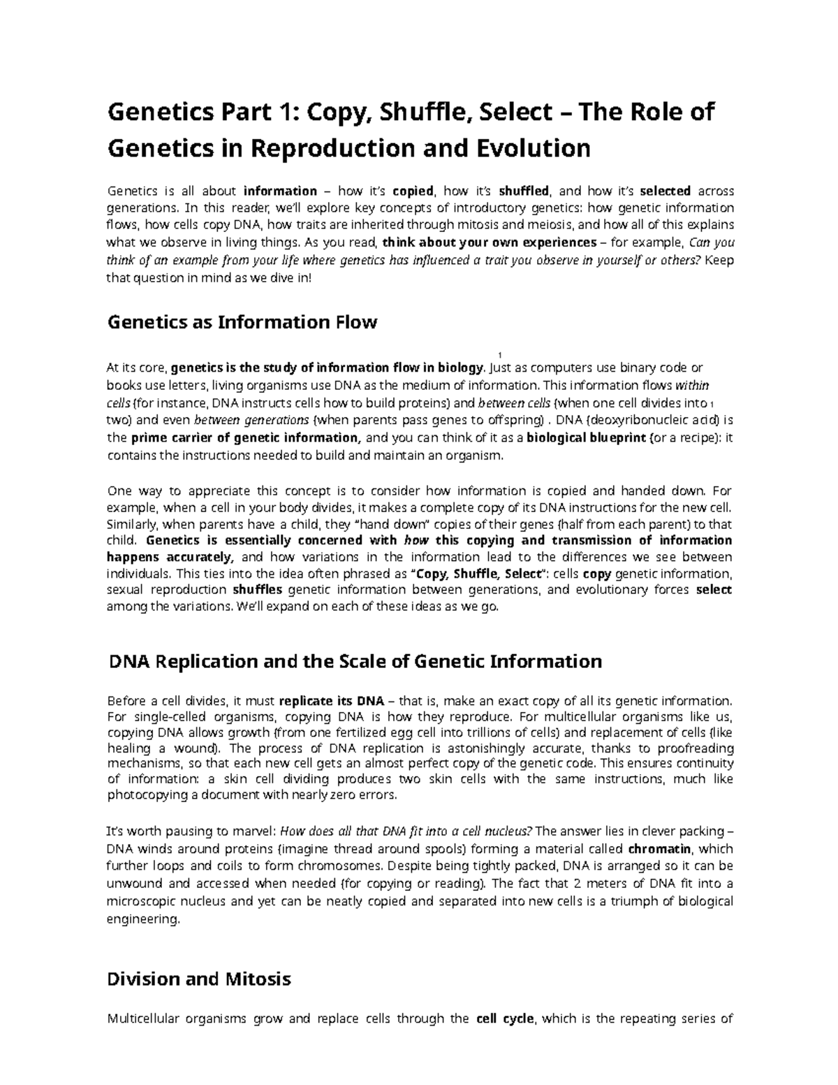 Genetics 101: Copy, Shuffle, Select - Understanding DNA Information ...