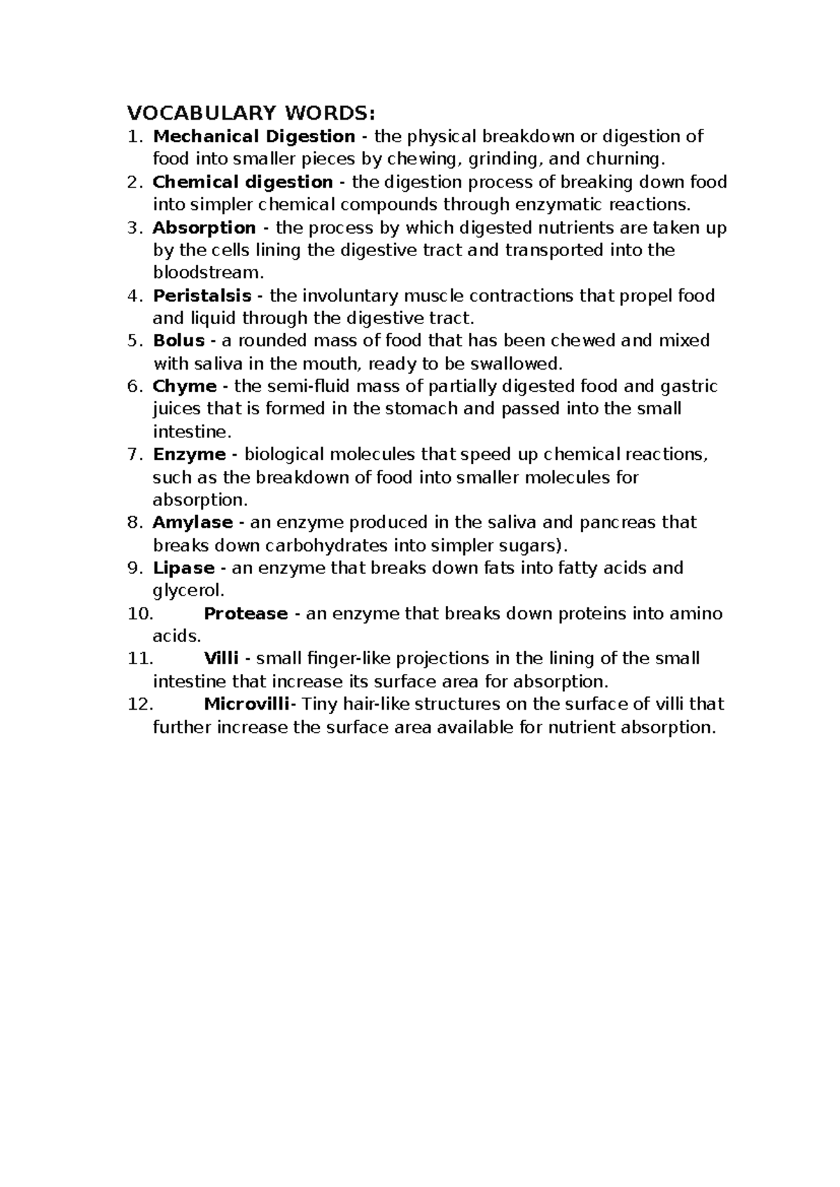 DIGESTIVE SYSTEM VOCABULARY: Key Terms and Definitions - Studocu