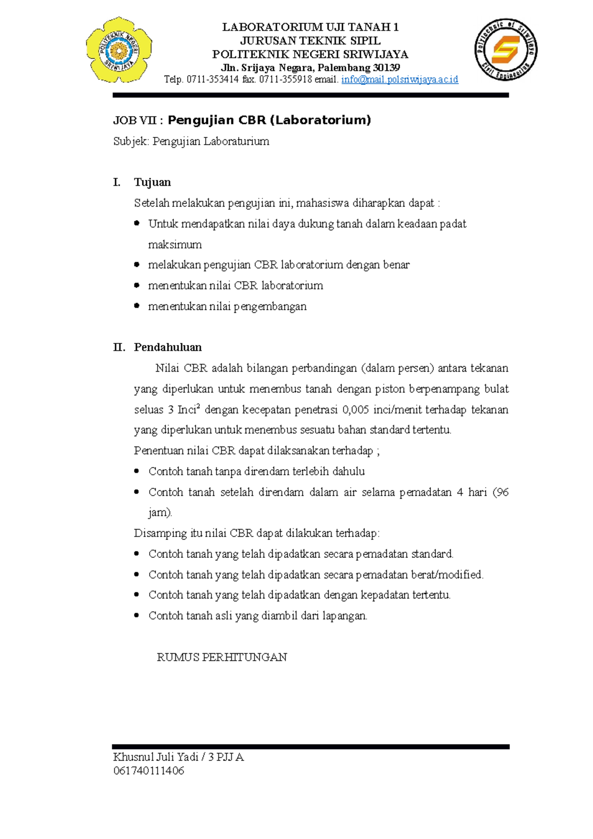 JOB VII CBR LAB - Langkah-langkah Metode Pengujian CBR Laboratorium ...