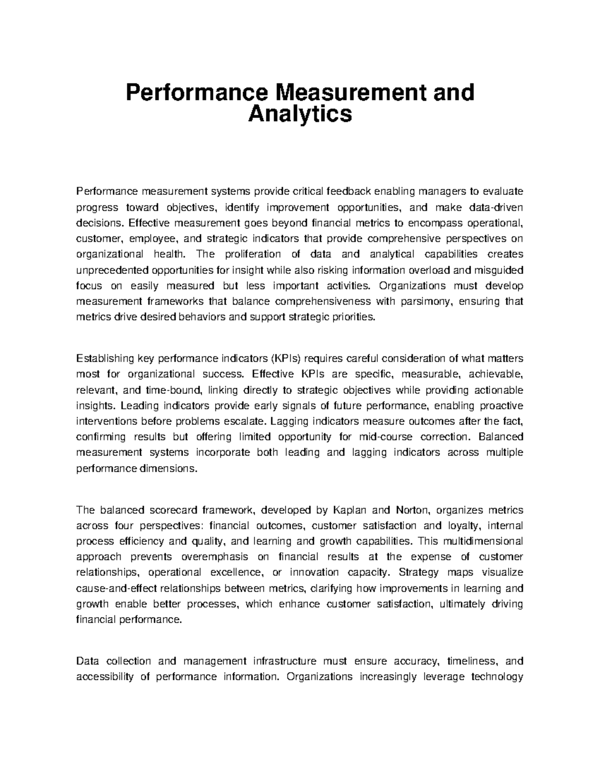 Performance Measurement and Analytics: Strategies for Success - Studocu