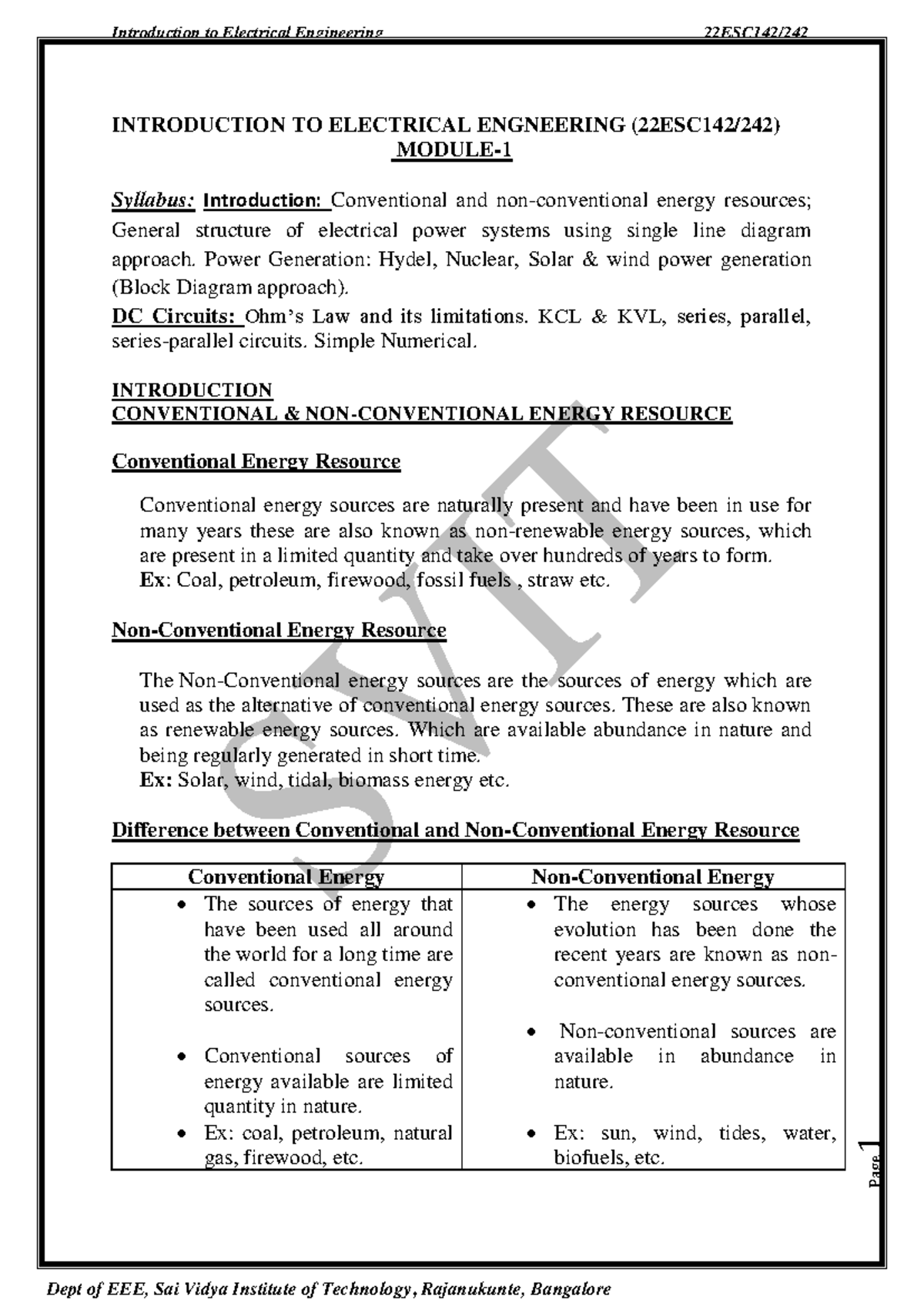 Introduction to Electrical Engineering Notes (22ESC142/242) - Studocu
