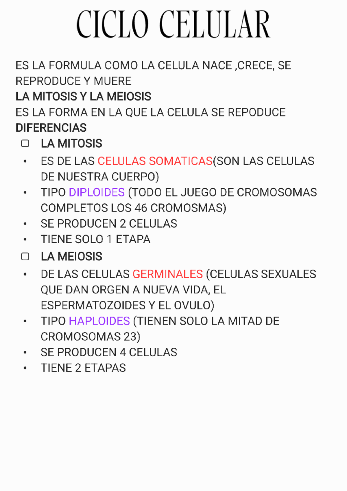 Metodología de la Mitosis y Meiosis en el Ciclo Celular - CICLO CELULAR ...