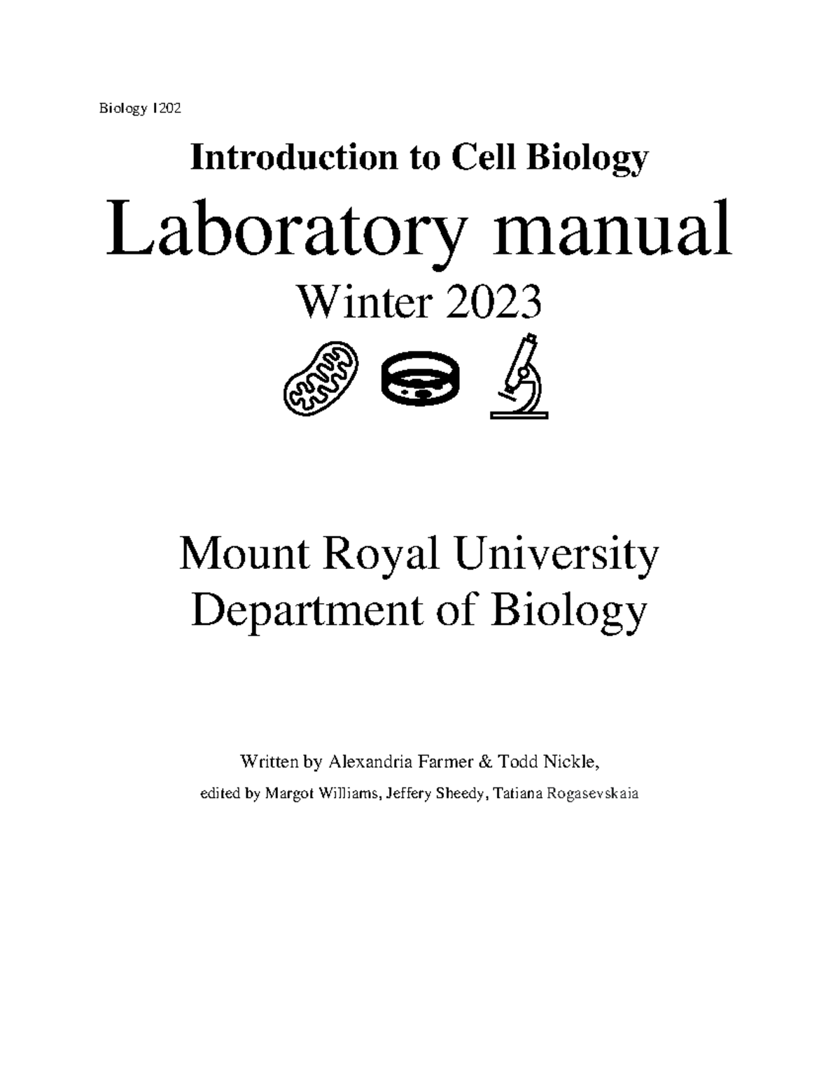 Biology 1202 Lab Manual: Winter 2024 Edition for Mount Royal University ...