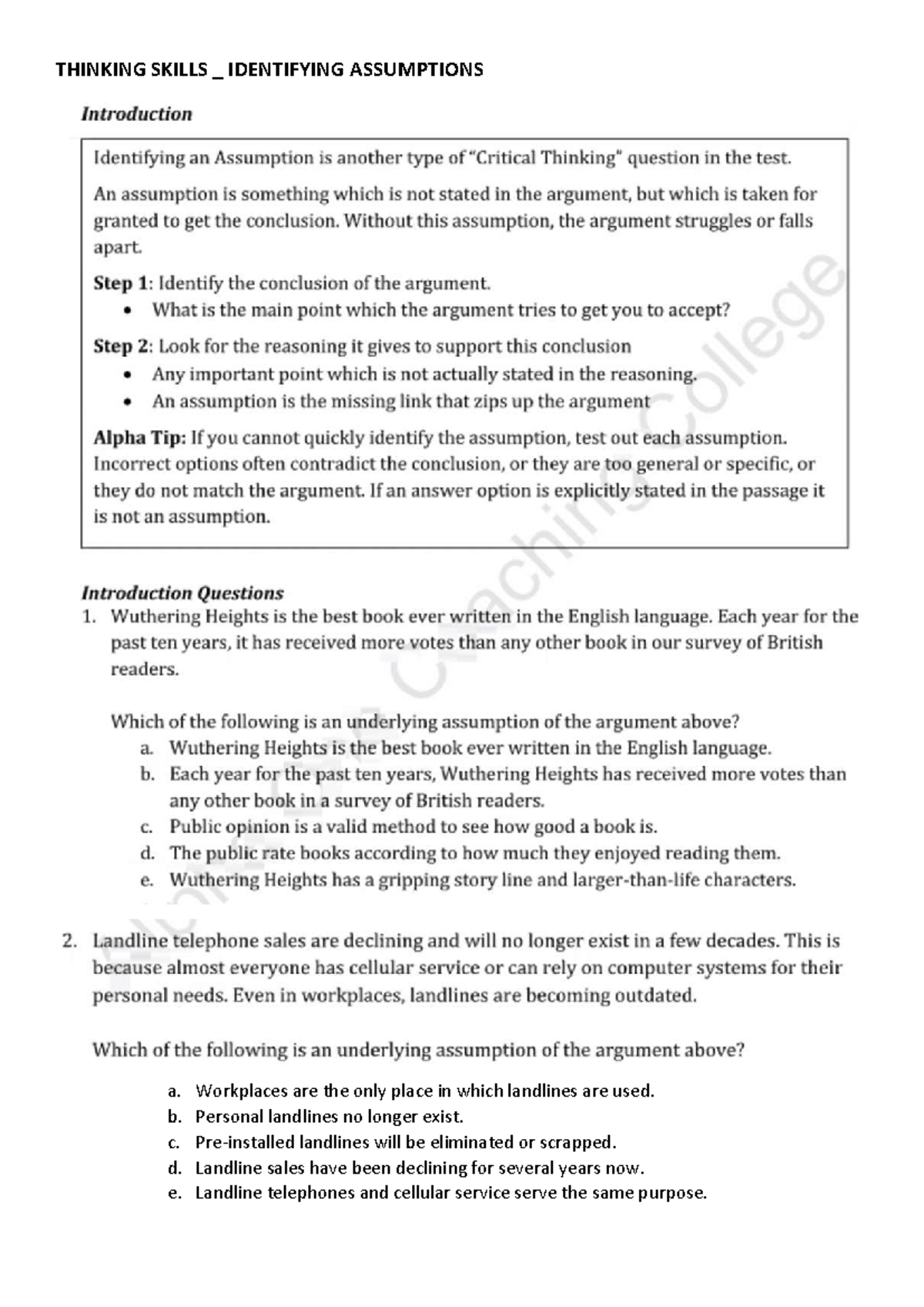 THINKING SKILLS: IDENTIFYING ASSUMPTIONS & ANALYSIS - Studocu