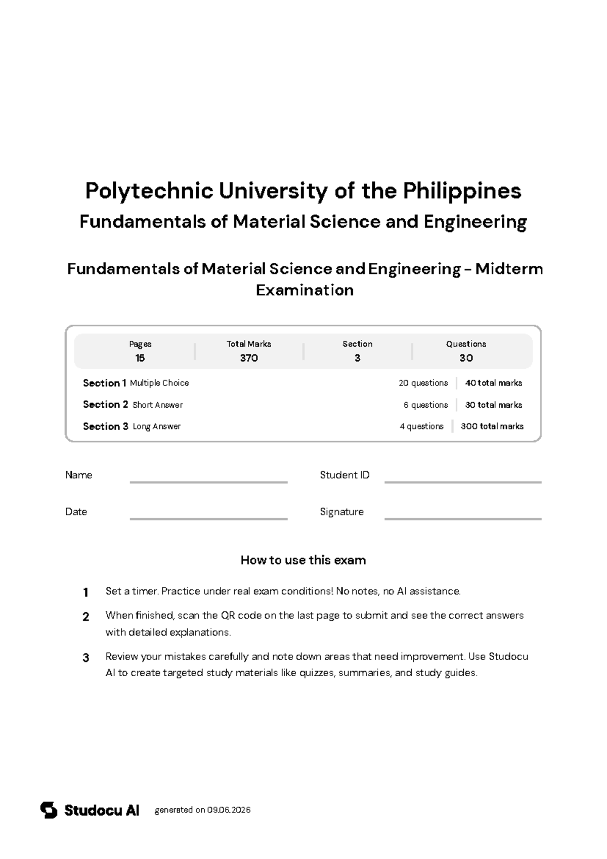 Fundamentals of Material Science - Midterm Exam - Studocu