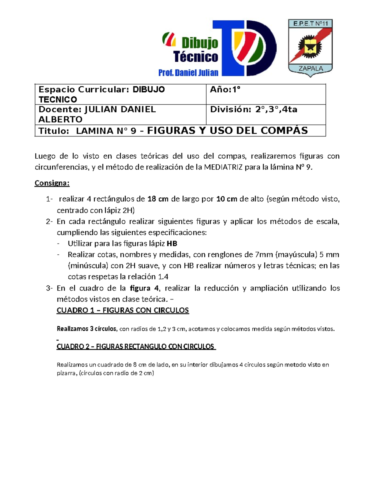 Lamina 9 Dibujo Técnico: Figuras y Uso del Compás en 1° Año - Studocu