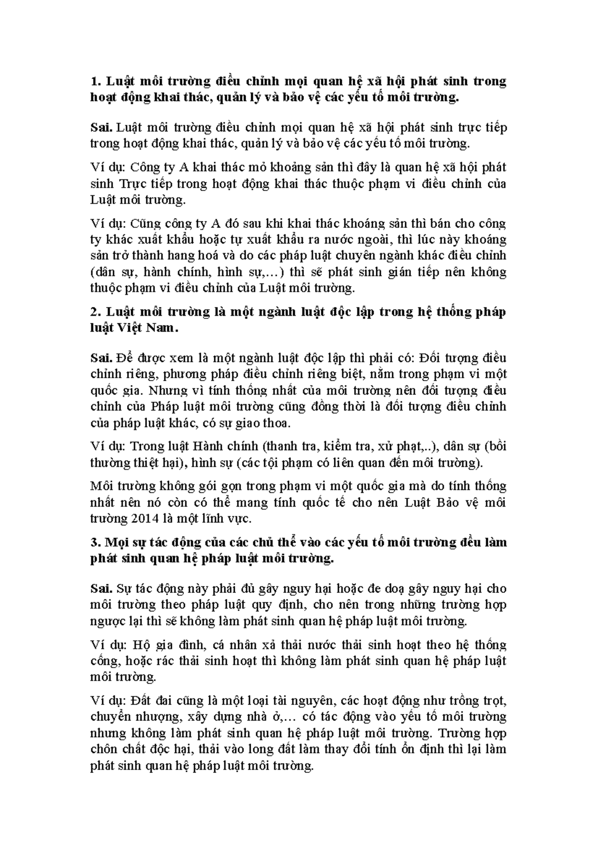 NĐLMT - Tài liệu ôn thi Luật Môi Trường 2014: Sai và Đúng - Studocu