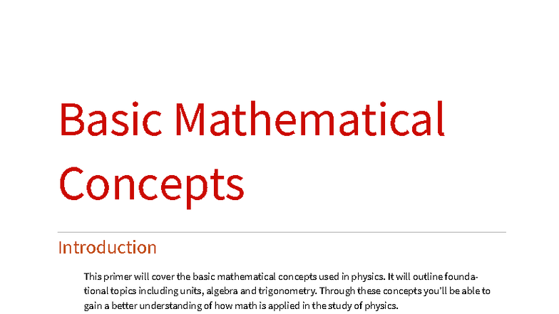 PHYS1702 Primer: Basic Math Concepts for Physics Understanding - Studocu