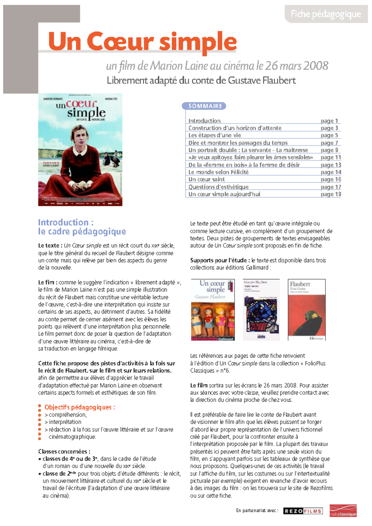 Fiche Pédagogique : Un Cœur Simple (Adaptation Filmique de Marion Laine) - Studocu