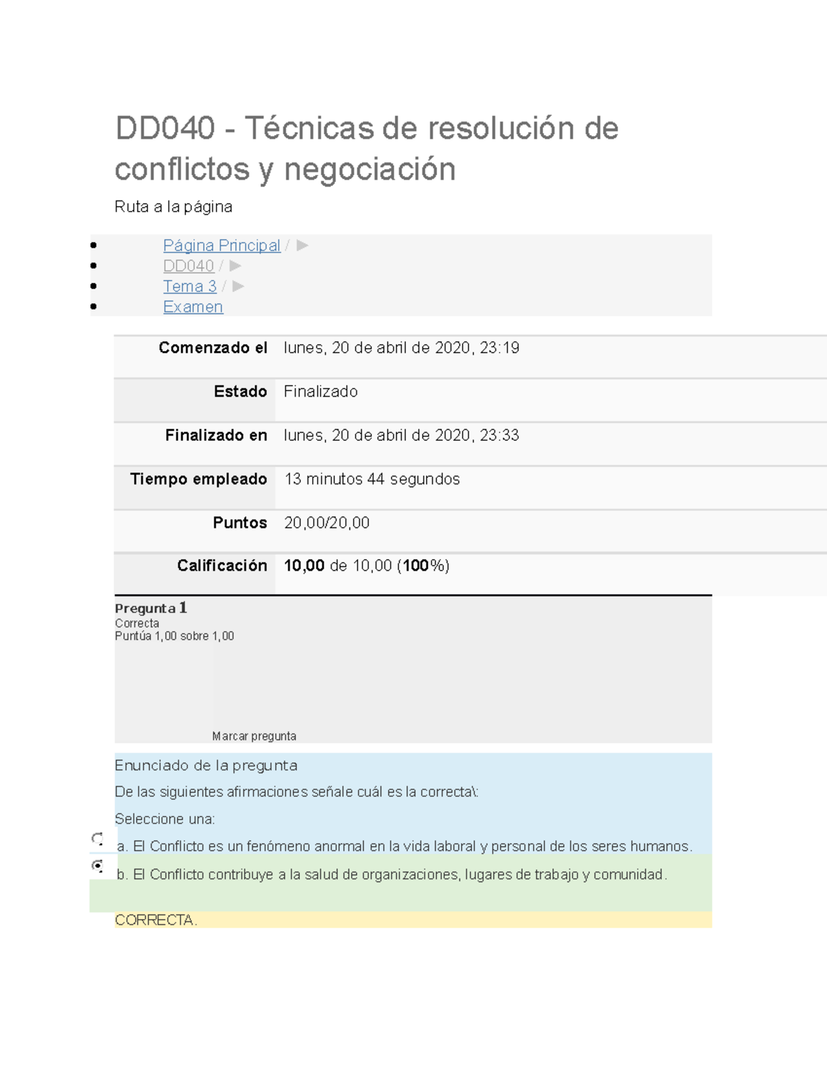 DD040 - Evaluación Final Examen Técnicas de Conflictos y Negociación ...