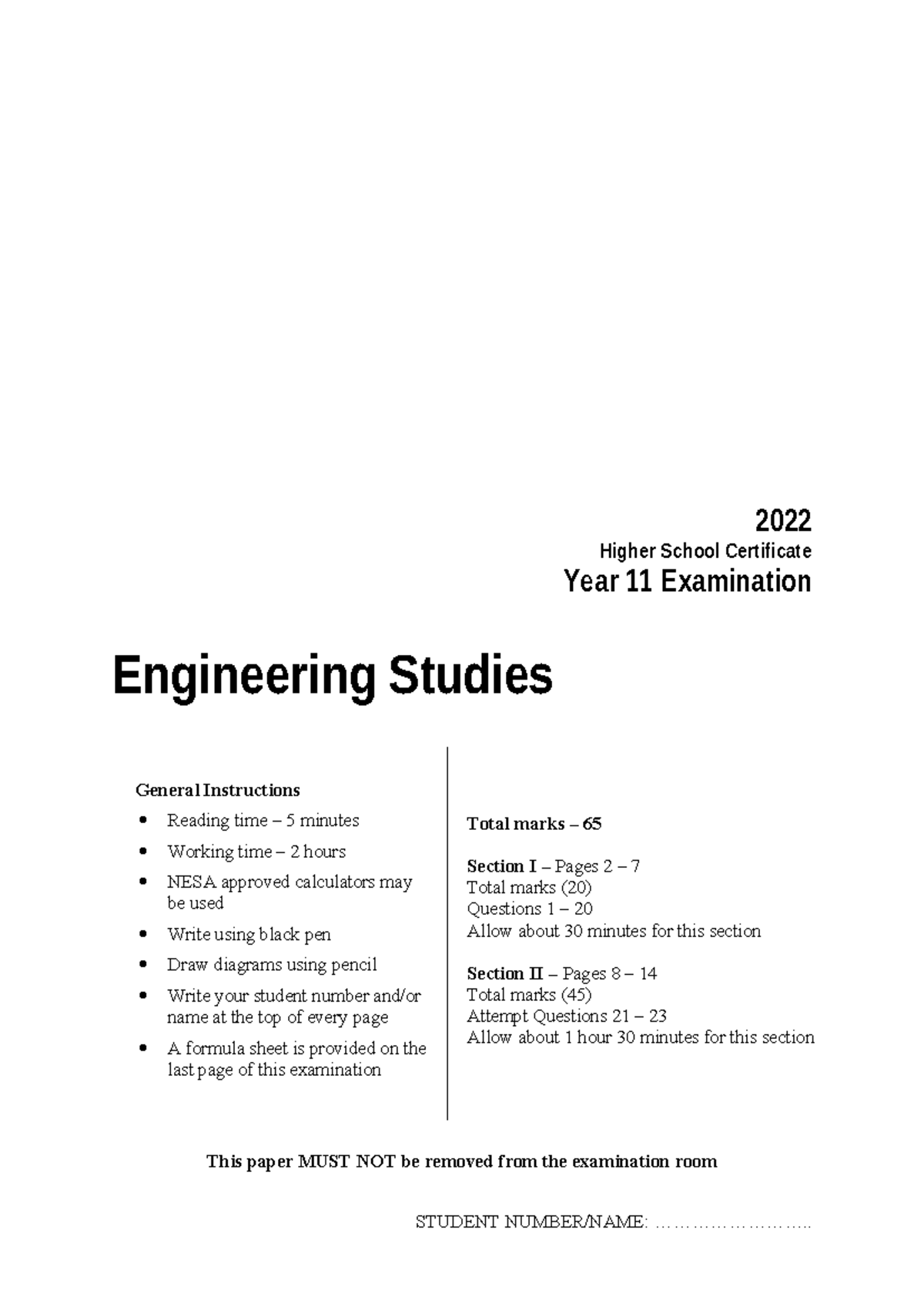 Engineering Studies HSC Year 11 Exam Questions 2022 - Studocu