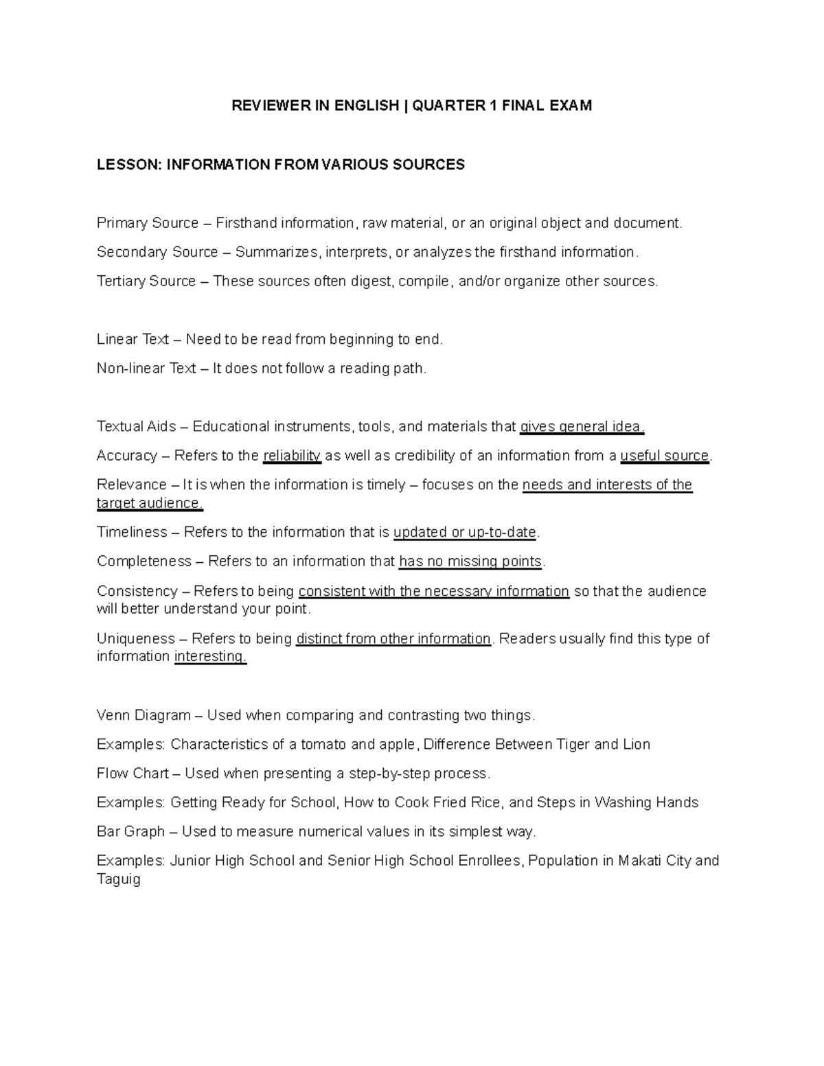 English Reviewer Q1 Final Exam: Key Concepts and Lessons - Studocu