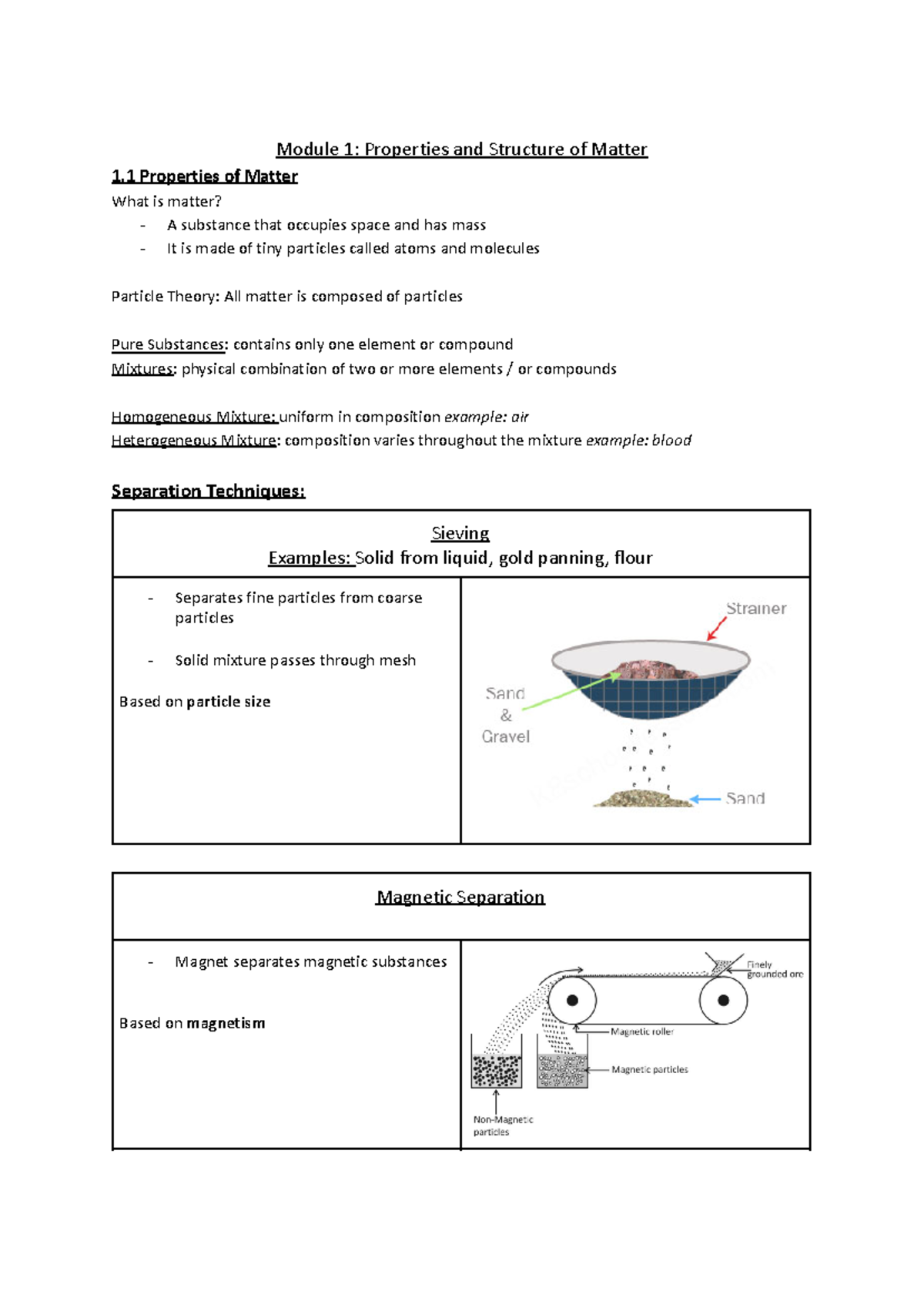 Chemistry notes - Module 1: Properties and Structure of Matter 1 ...