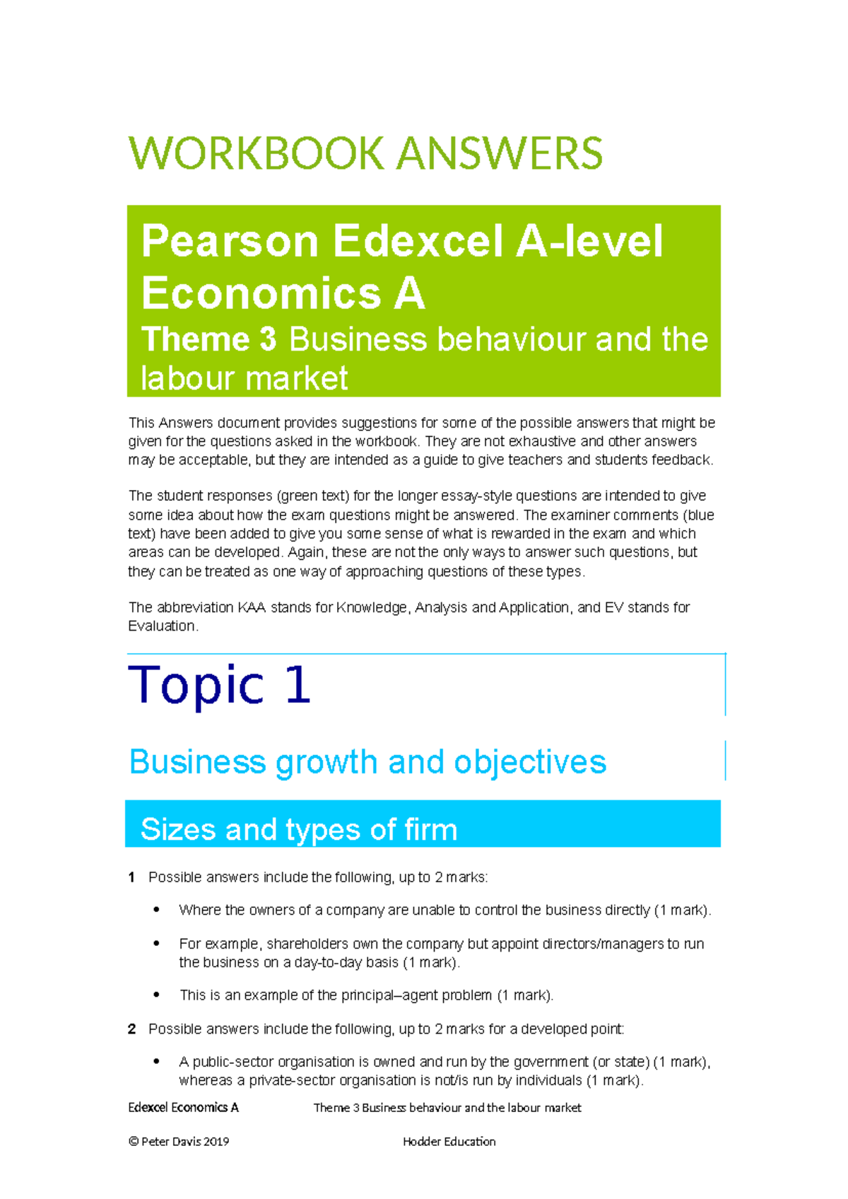 Edexcel Economics A Theme 3 Workbook Answers and Guidance - Studocu