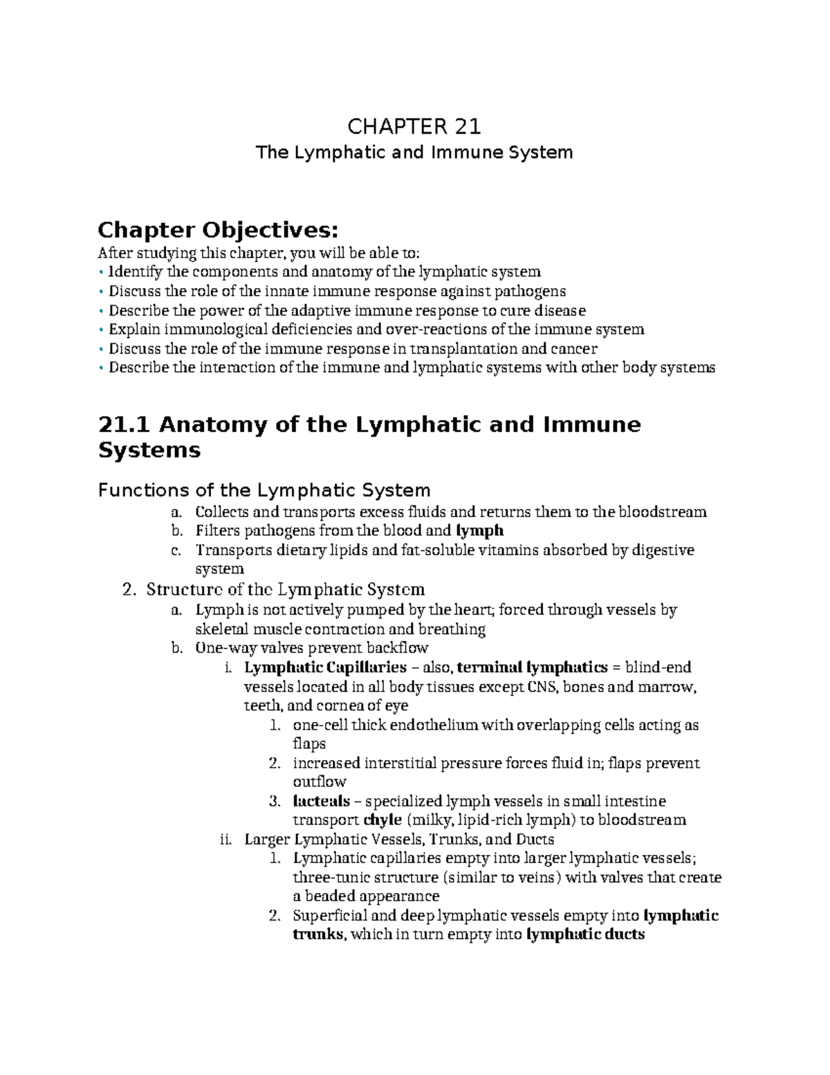 CH 21 Study Outline Lymphatic and Immune System Anatomy and Physiology ...