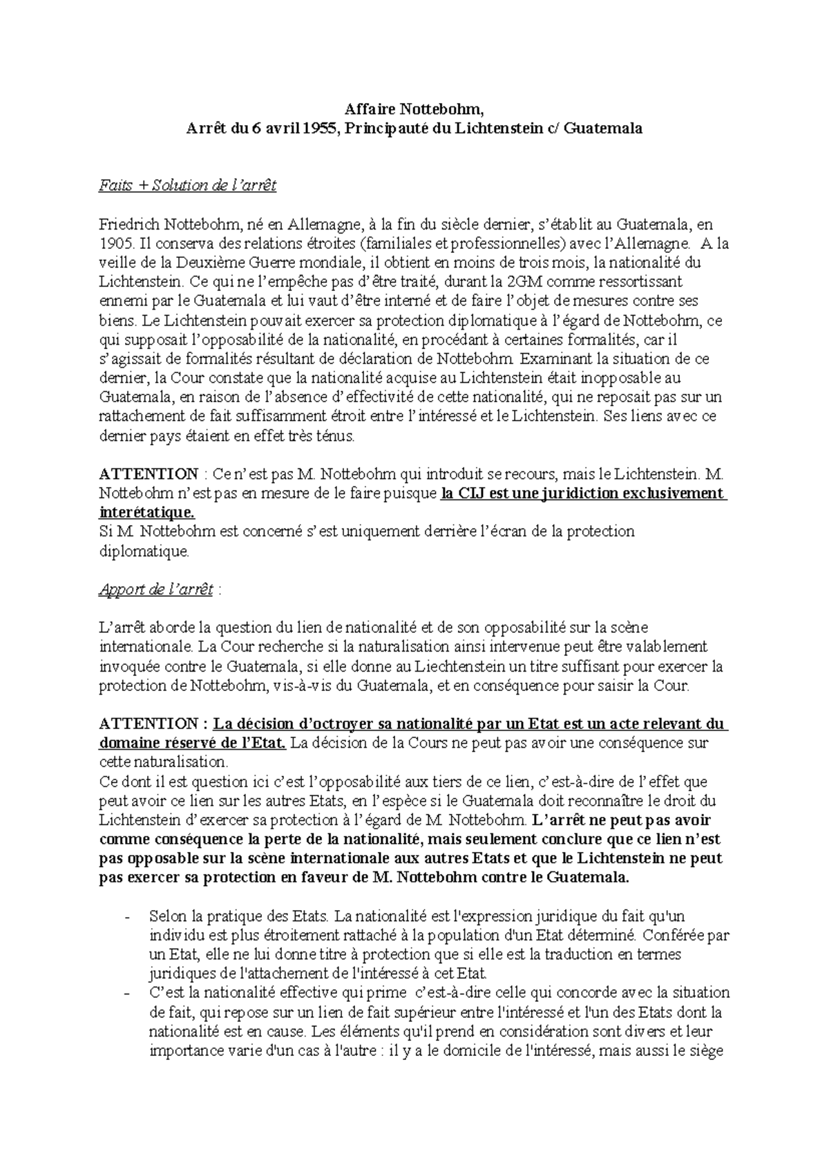Affaire Nottebohm (1955) - Analyse du lien de nationalité en Droit Int ...