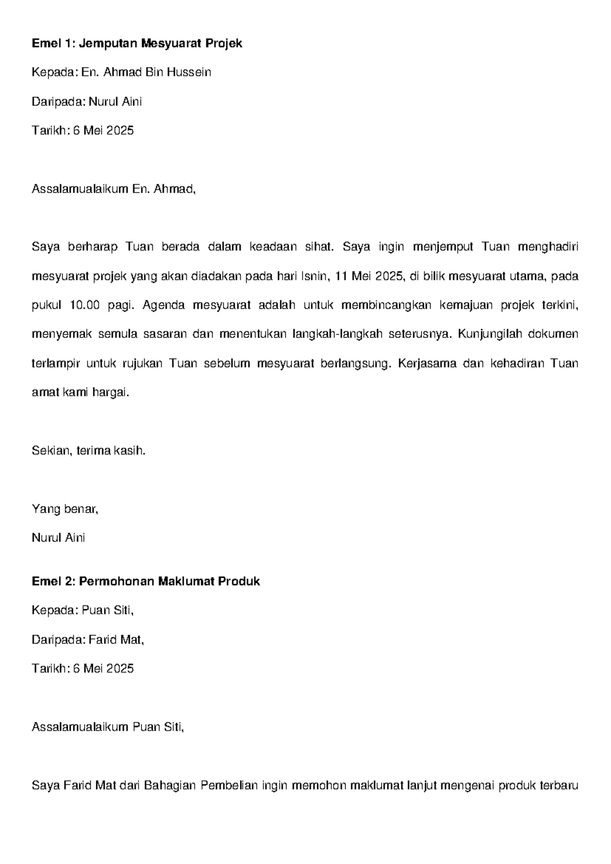 Tiga Emel Rasmi dalam Bahasa Melayu: Jemputan & Permohonan - Studocu