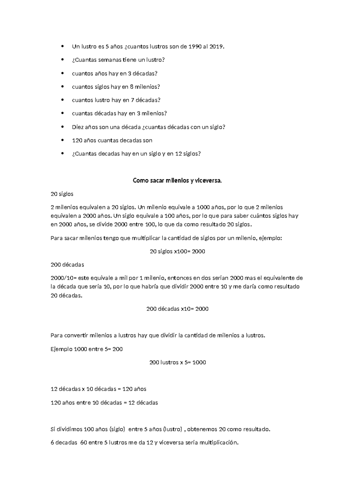 Conversión de Un Lustro y Otras Unidades de Tiempo - Studocu