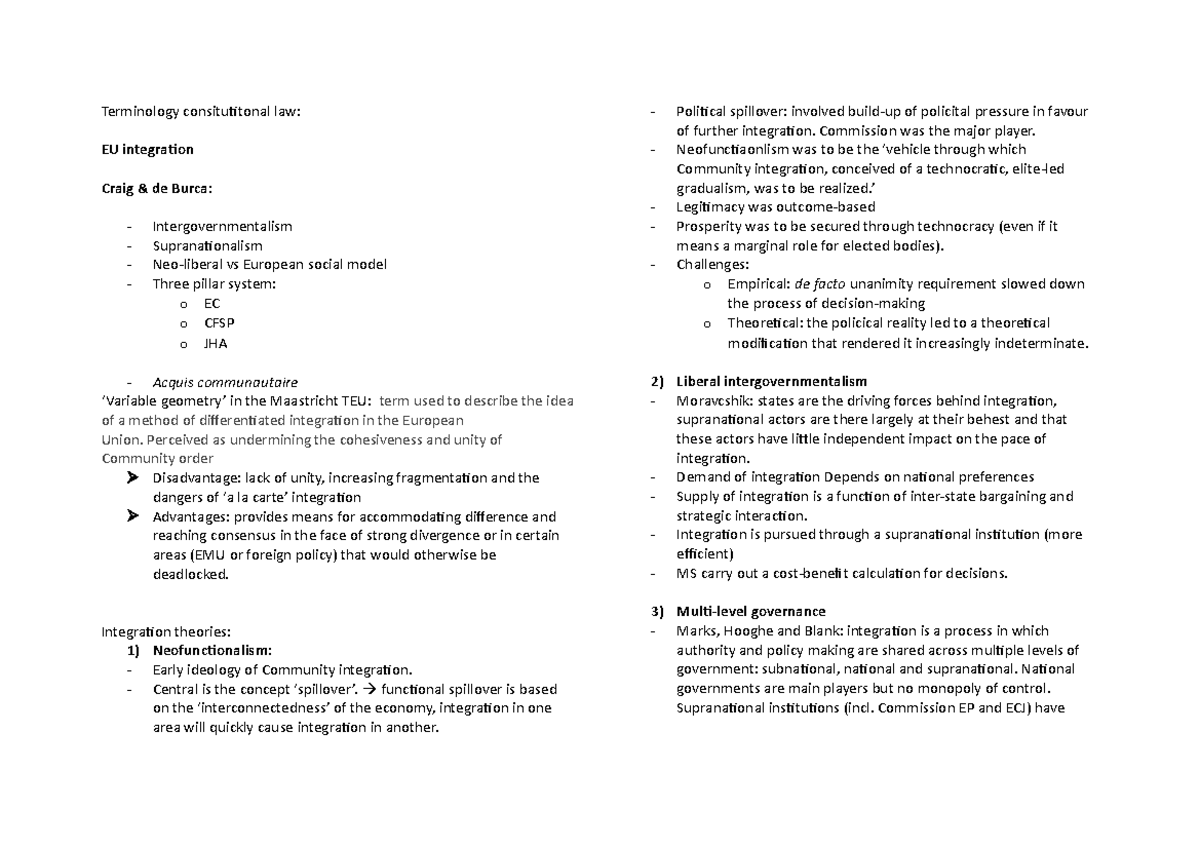Summary Constitutional Law - Terminology consitutitonal law: EU ...