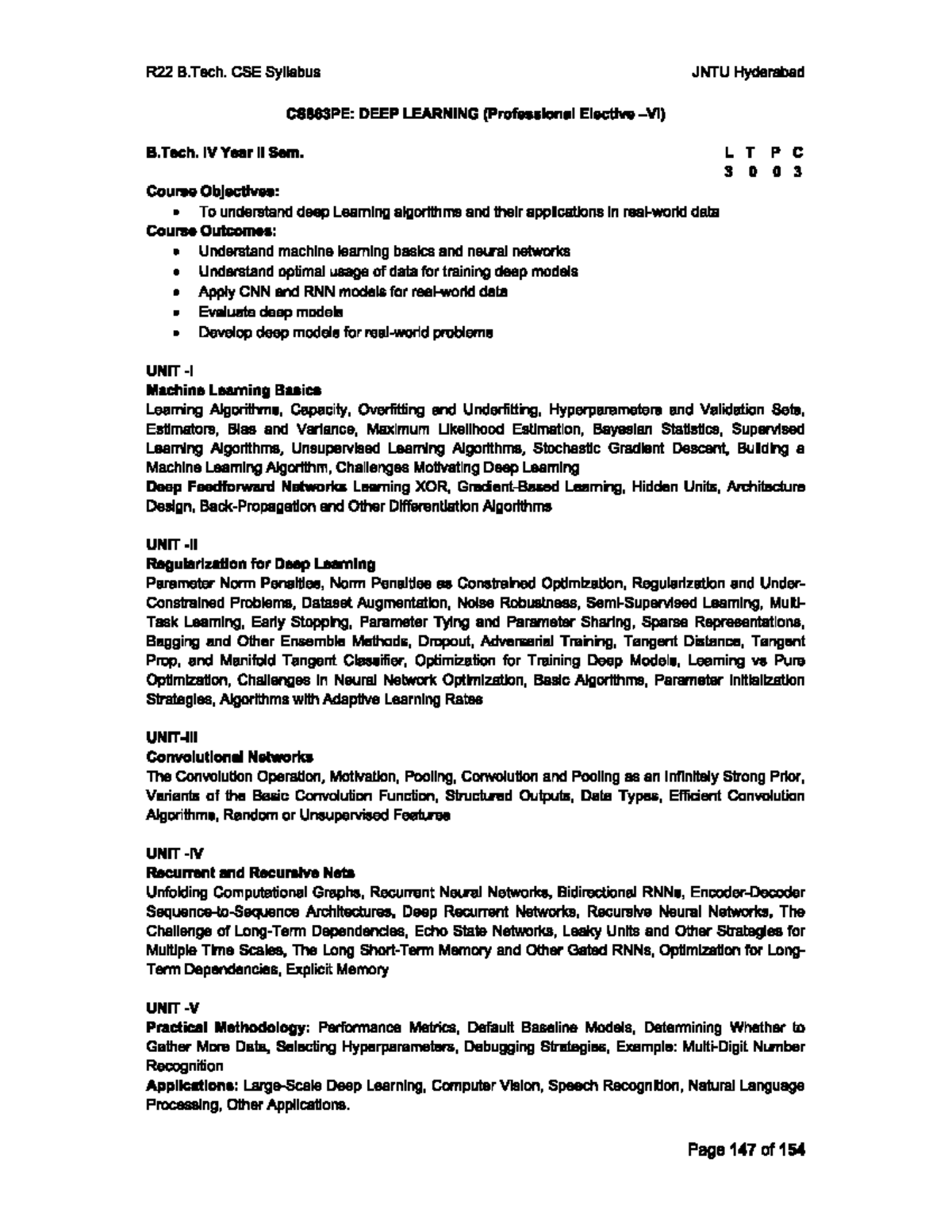CS863PE: Deep Learning Syllabus - B.Tech IV Year II Sem. - Studocu