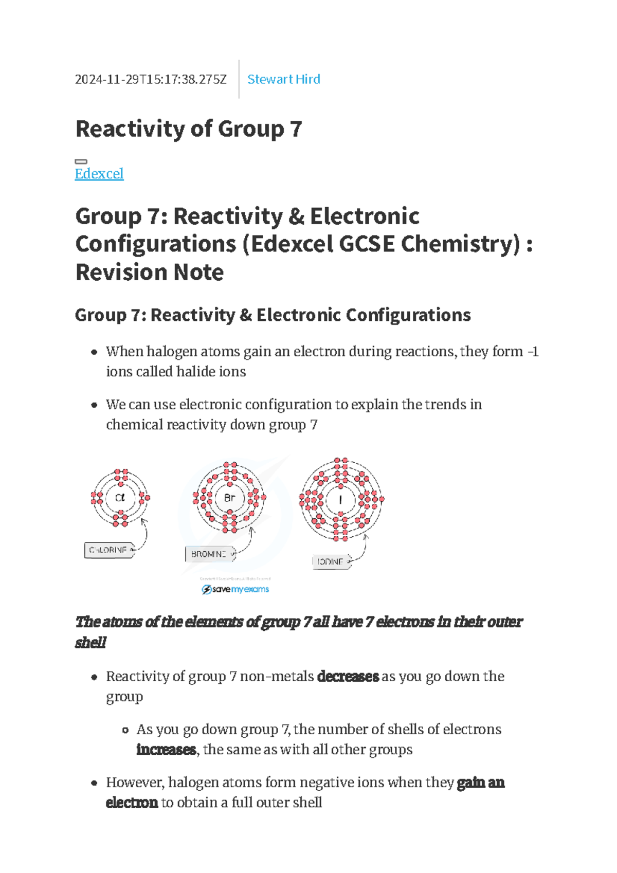 Reactivity Trends of Group 7 Elements - Edexcel GCSE Chemistry Notes ...