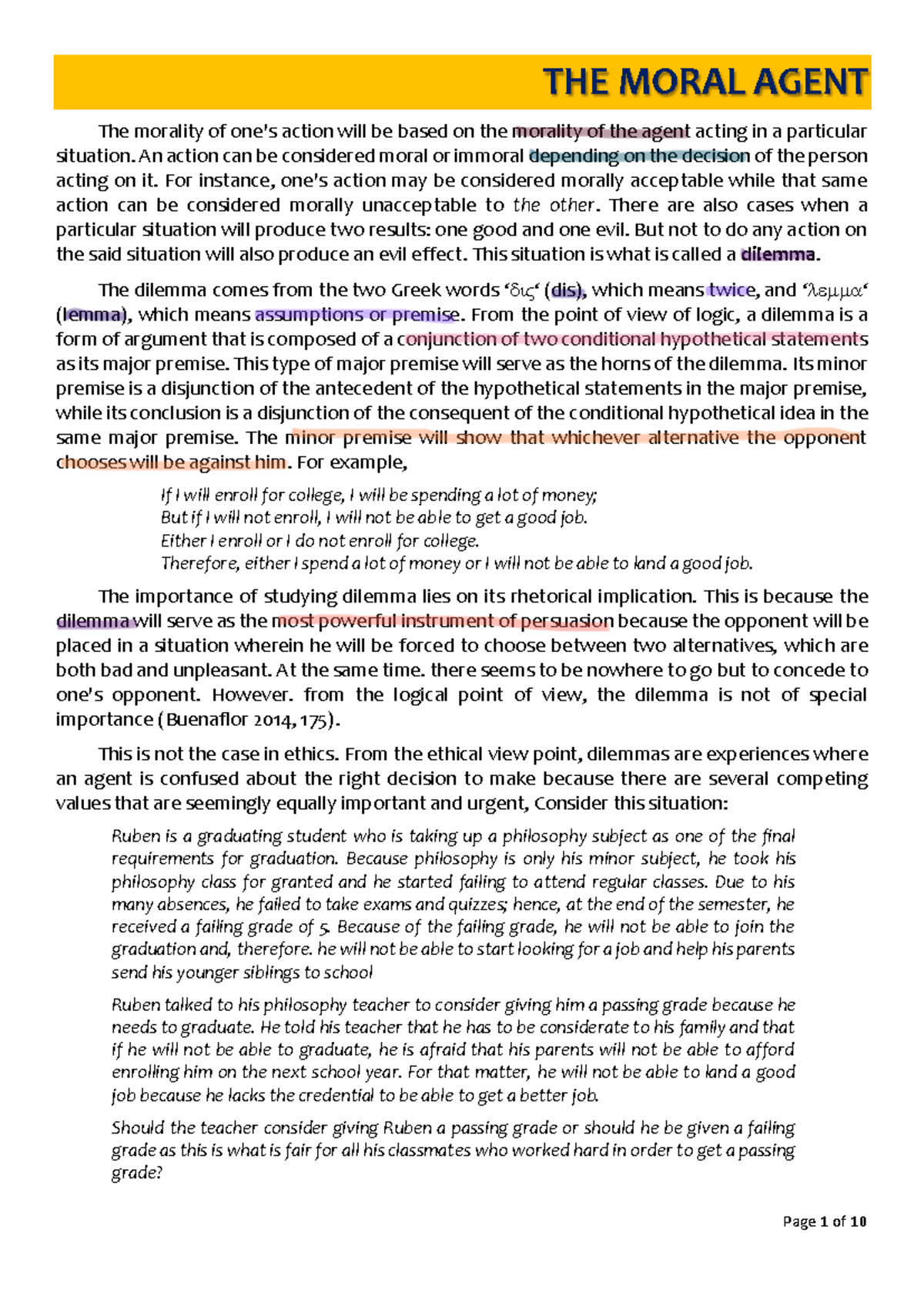 041 PHILO: Understanding the Moral Agent and Ethical Dilemmas - Studocu