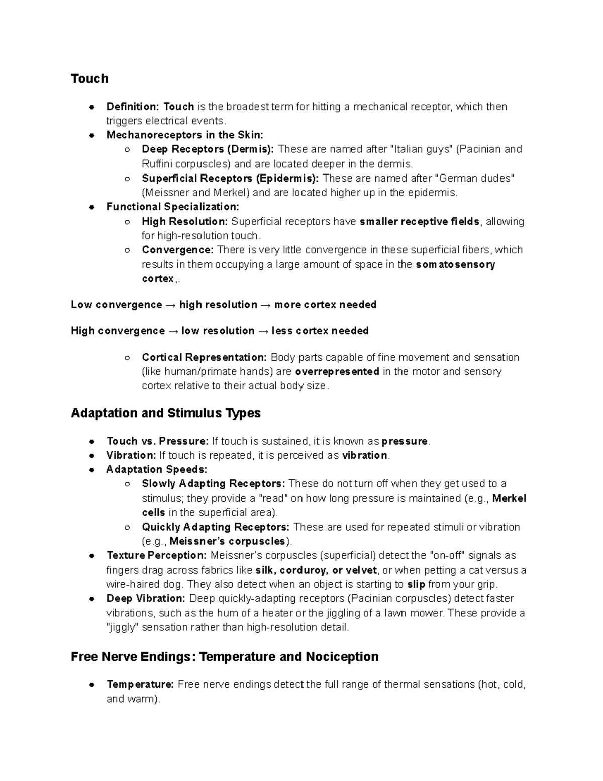 Receptors and Sensory Processing: Notes for BIO 101 Lecture - Studocu